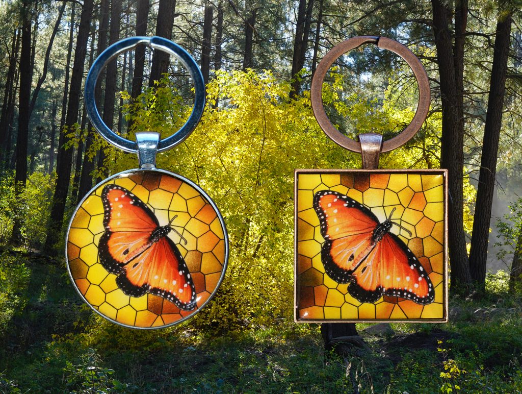 Spirit Animal Key Chain – Queen Butterfly with Stained Glass Background ...
